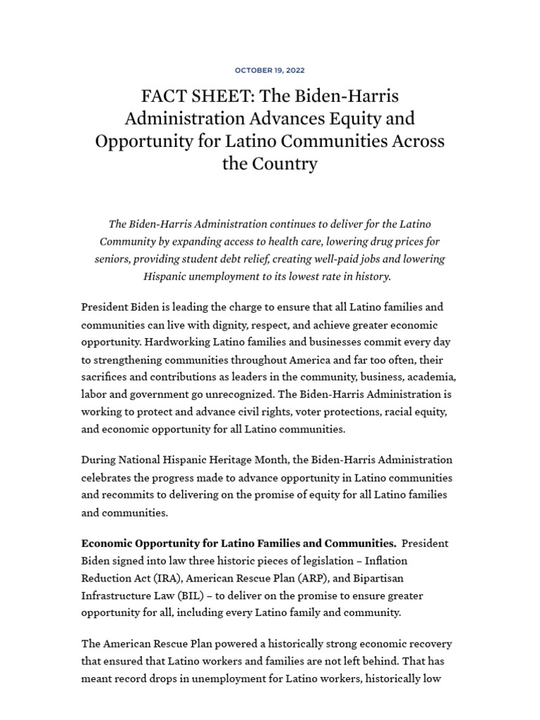 FACT SHEET - The Biden-Harris Administration Advances Equity and ...