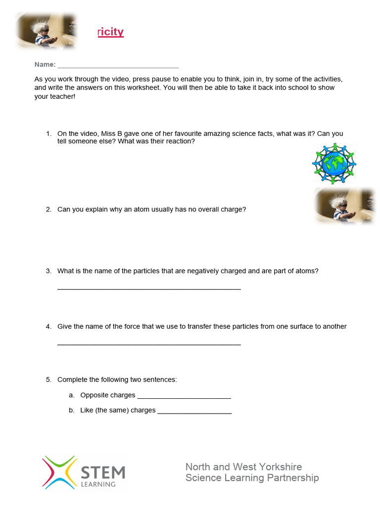 KS3 Static Electricity Worksheet | PDF | Electric Charge | Applied And ...