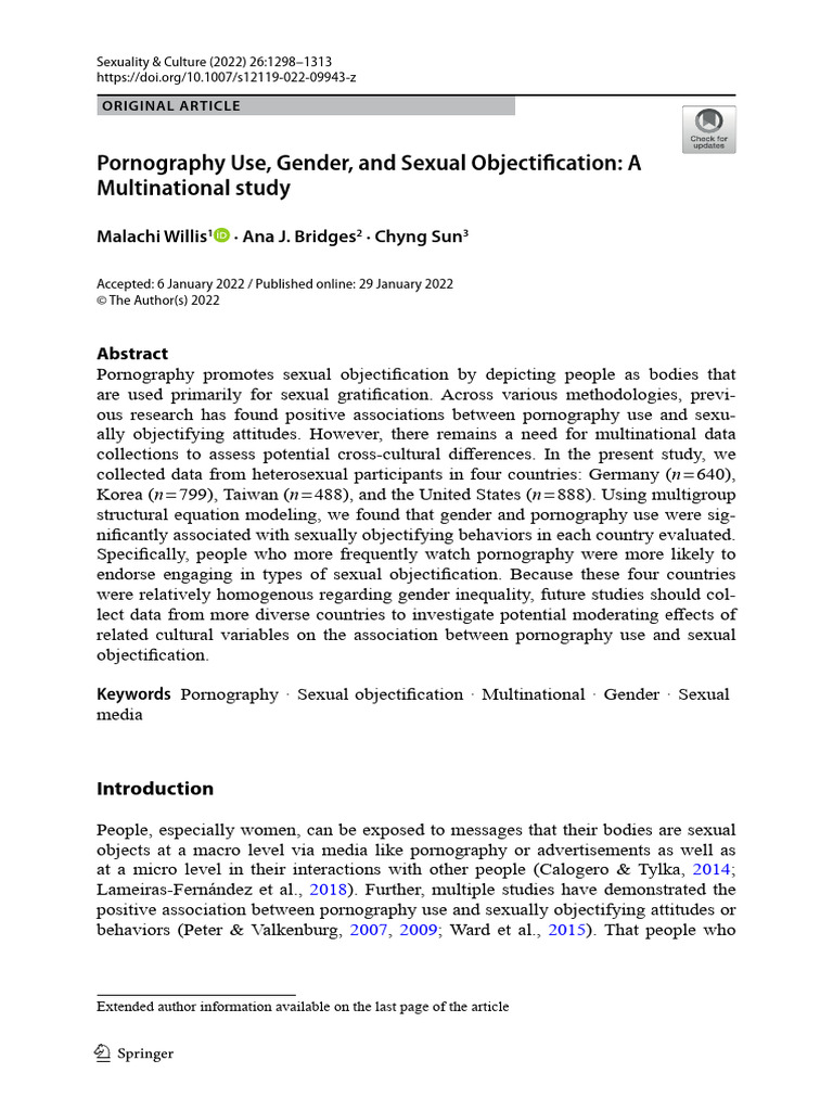 Pornography Use, Gender, and Sexual Objectification: A Multinational Study | PDF