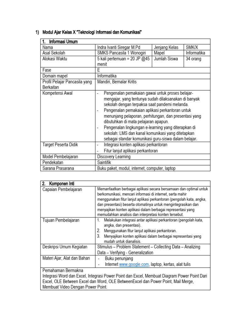 Modul Ajar Elemen 2. Teknologi Informasi Dan Komunikasi | PDF