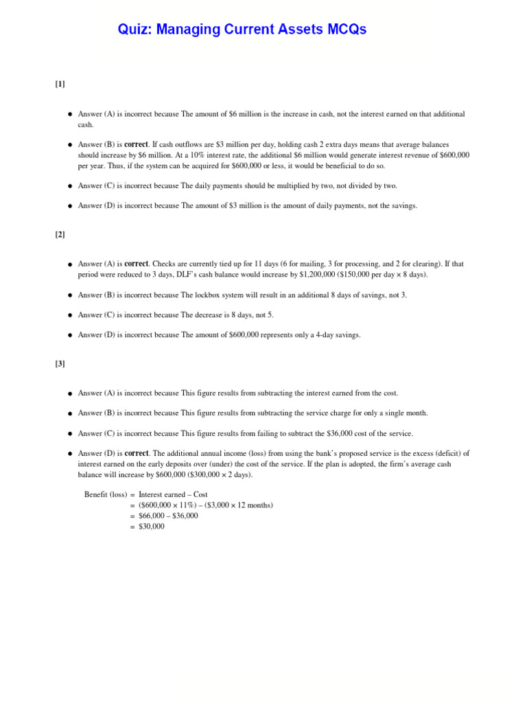 Quiz Managing Current Assets Answers | PDF | Banks | Discounting