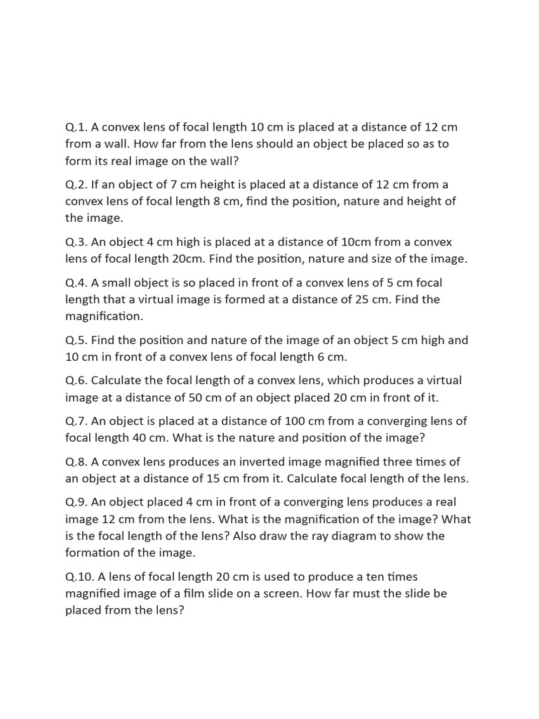 Lens Formula Numericals | PDF