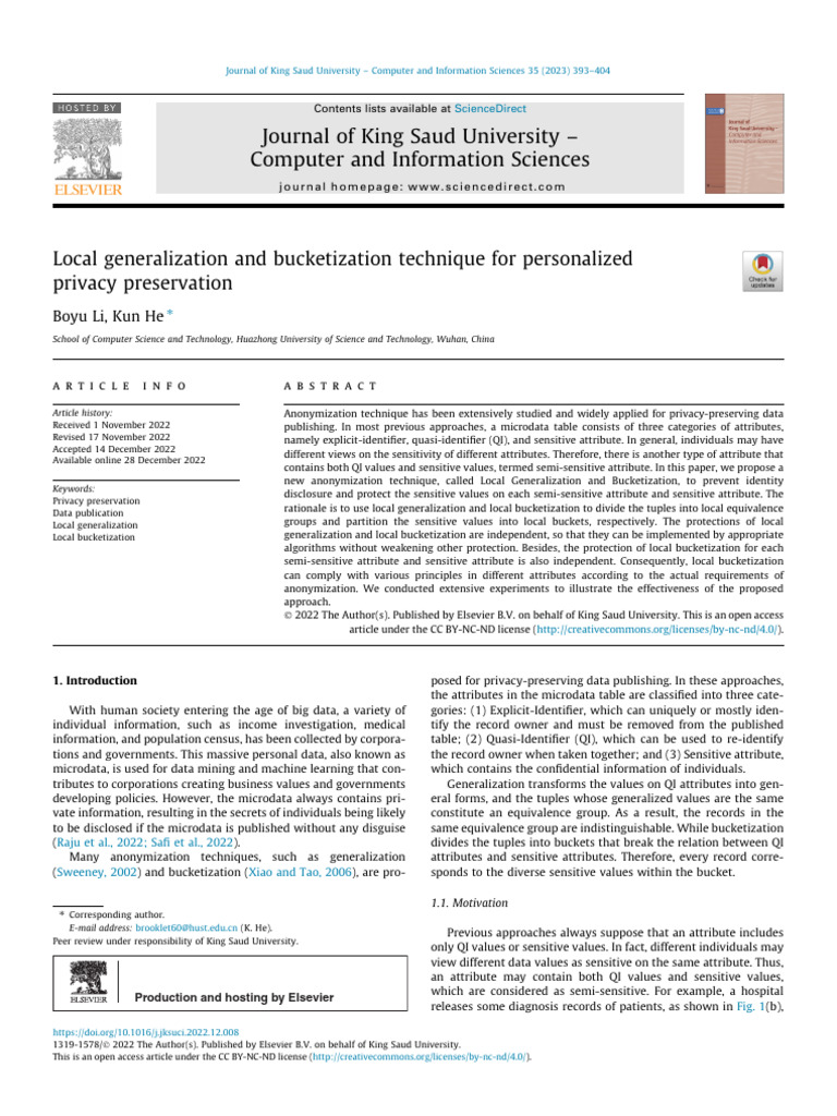 Local Generalization and Bucketization Technique For Personalized | PDF ...