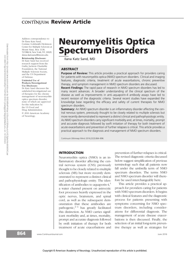 Neuromyelitis Optica Spectrum Disorders.15 | PDF | Multiple Sclerosis | Clinical Medicine