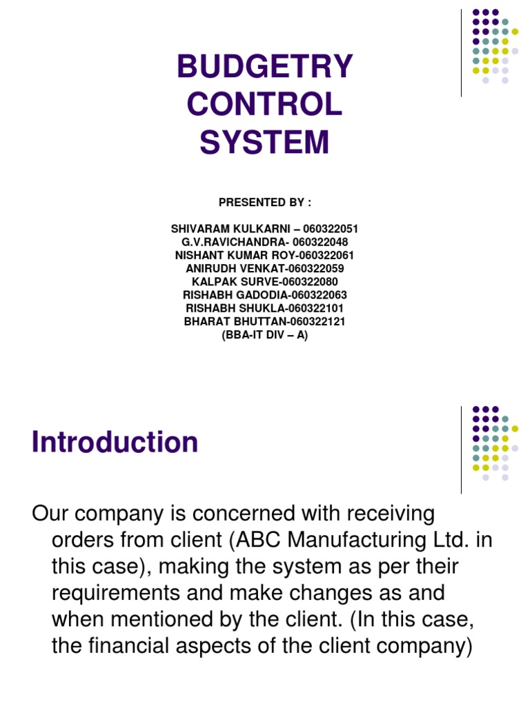 Budgetary Control System for ABC Manufacturing Ltd. | PDF | Data ...