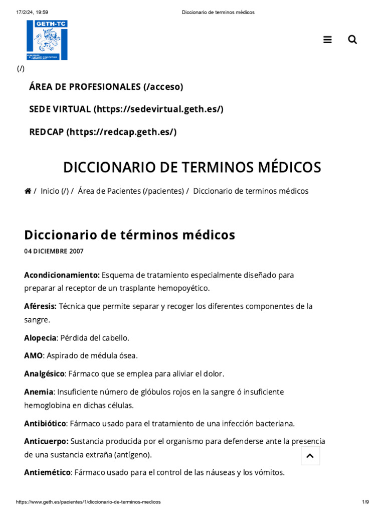 Diccionario Médico para Pacientes | PDF | Transplante de organo | Sangre