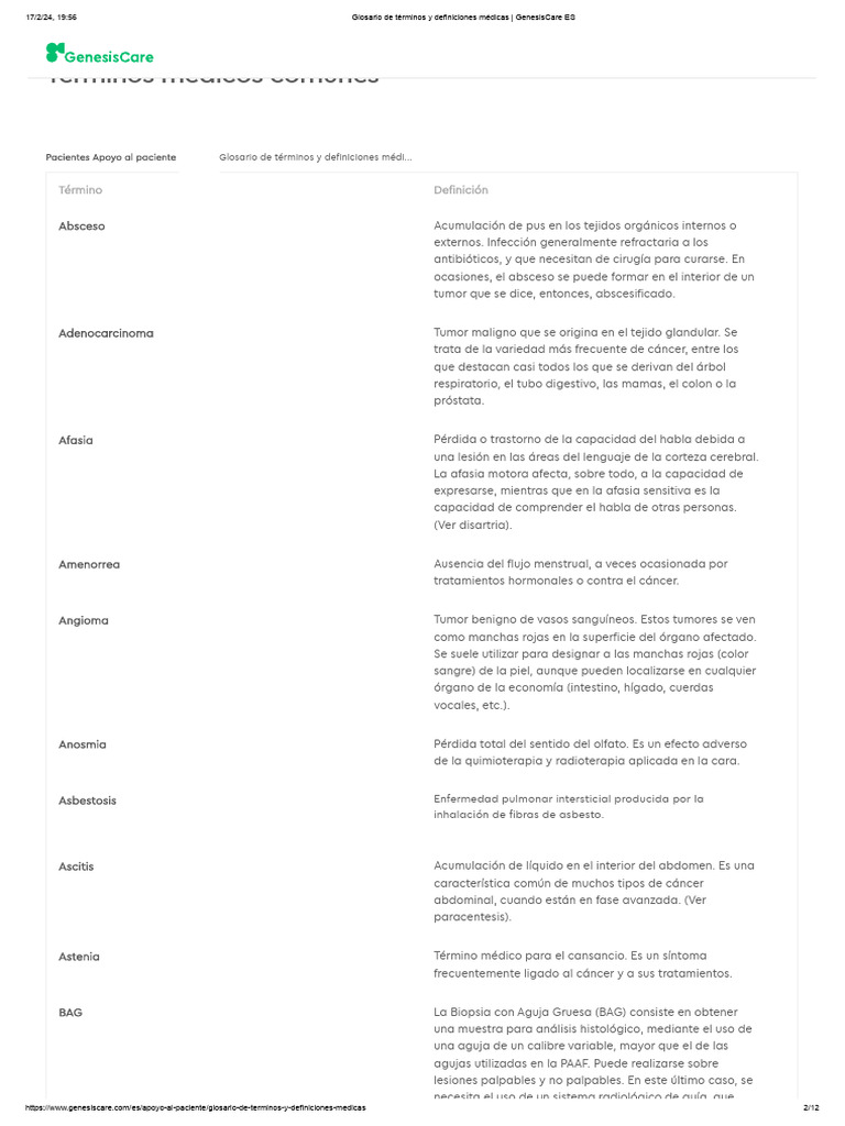 Glosario de Términos y Definiciones Médicas - GenesisCare ES | PDF ...