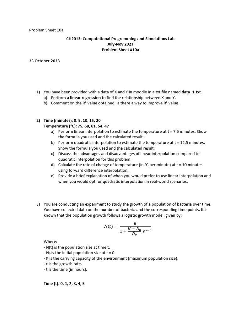 Problem Sheet 10a | Download Free PDF | Regression Analysis | Interpolation