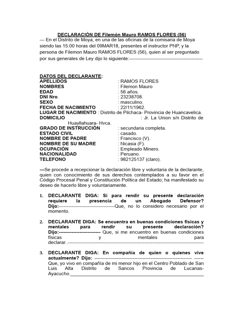 Declaracion Filemon Ramos | PDF