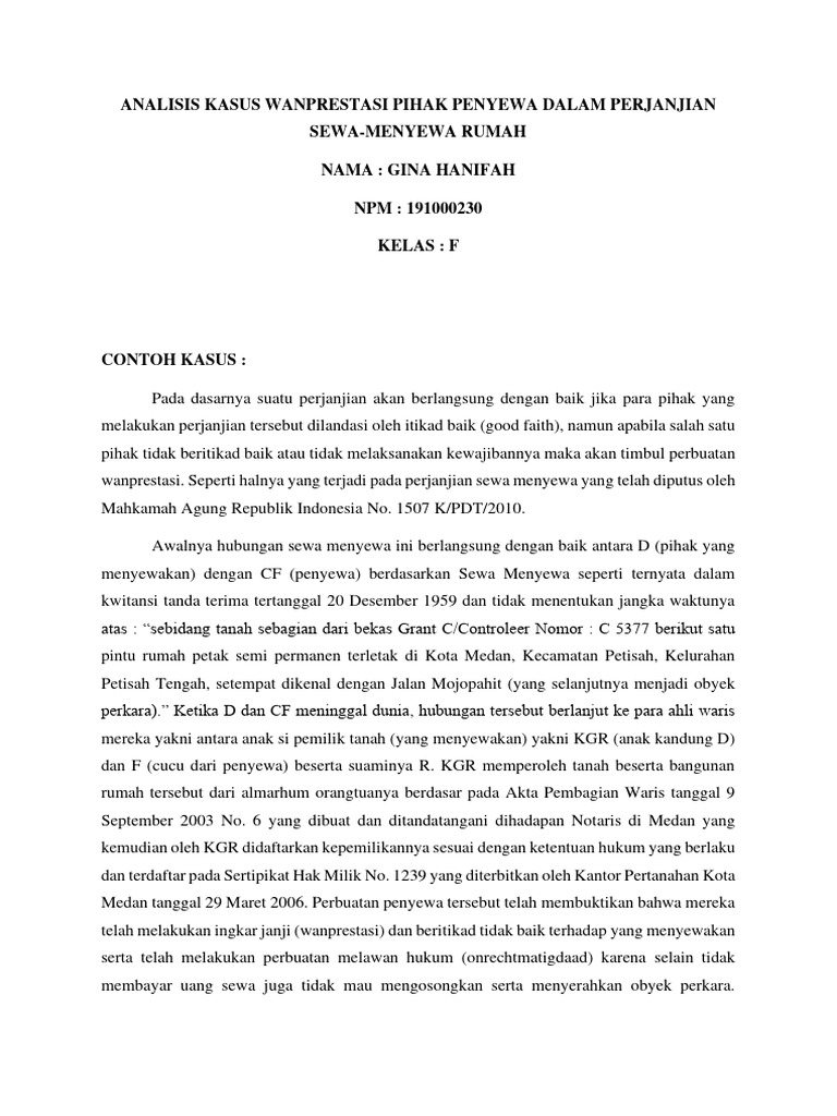 ANALISIS KASUS WANPRESTASI-dikonversi | PDF | Hukum