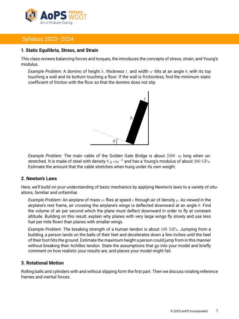 AoPS Physics Olympiad Syllabus 2023-24 | PDF | Orbit | Rotation Around ...
