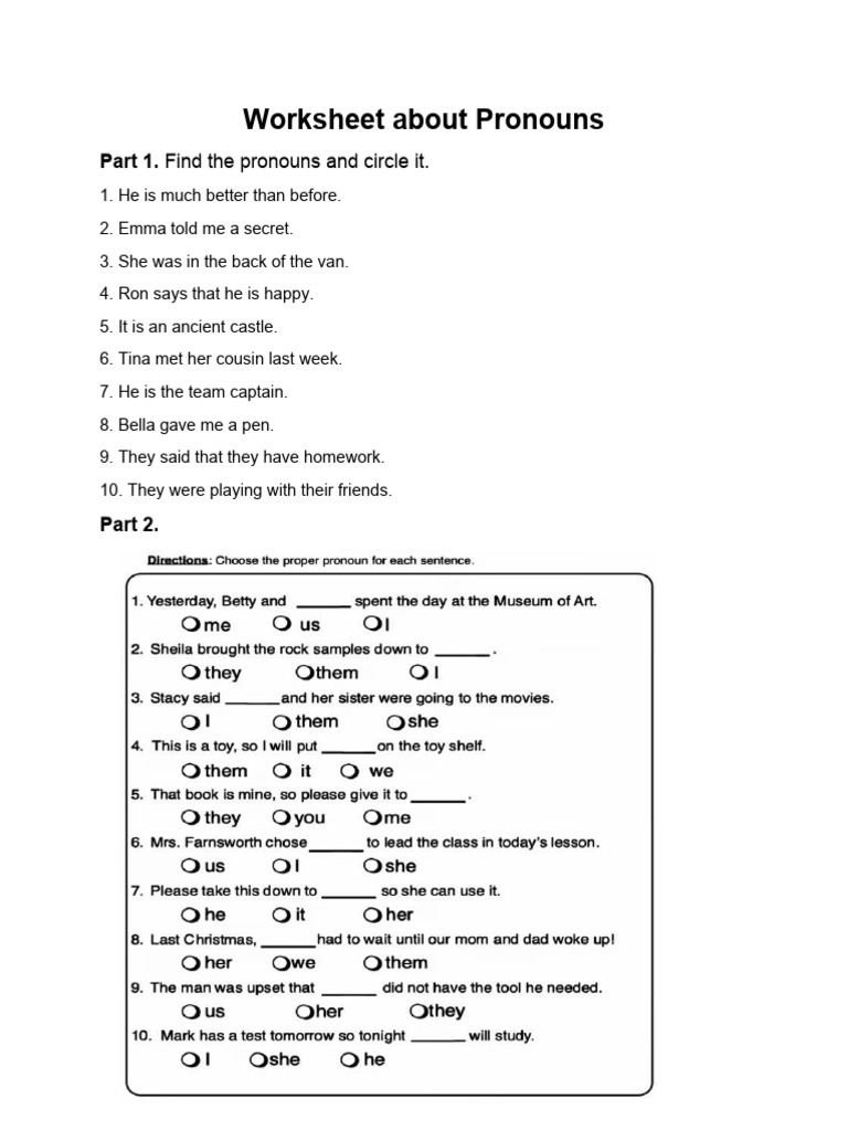 Pronoun Identification Worksheet | PDF