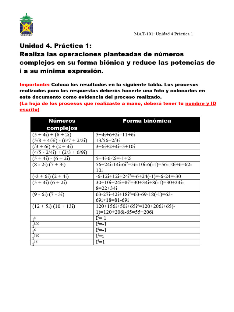 Unidad 4 Actividad 1 Numeros Complejos PDF | PDF
