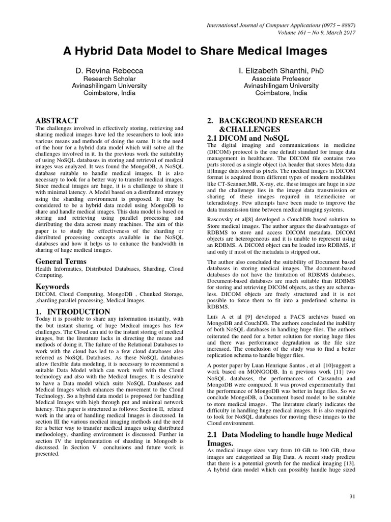 A Hybrid Data Model To Share Medical Images | PDF | No Sql | Databases