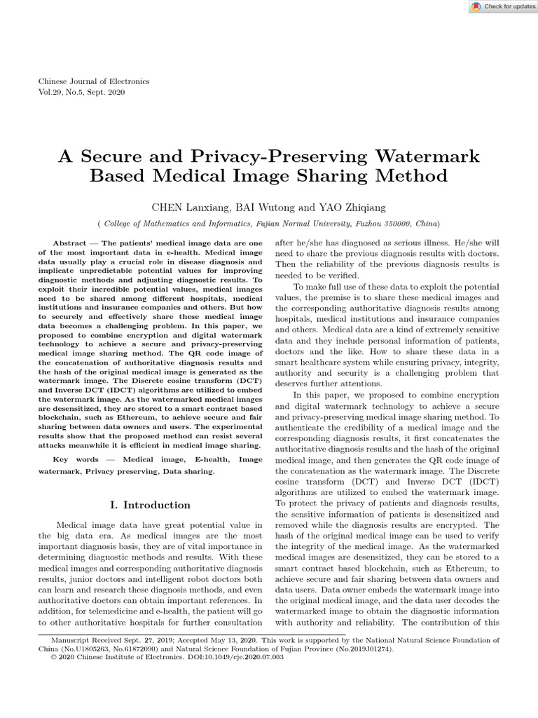 A Secure and Privacy Preserving Watermark Based Medical Image Sharing Method | PDF | Computer ...