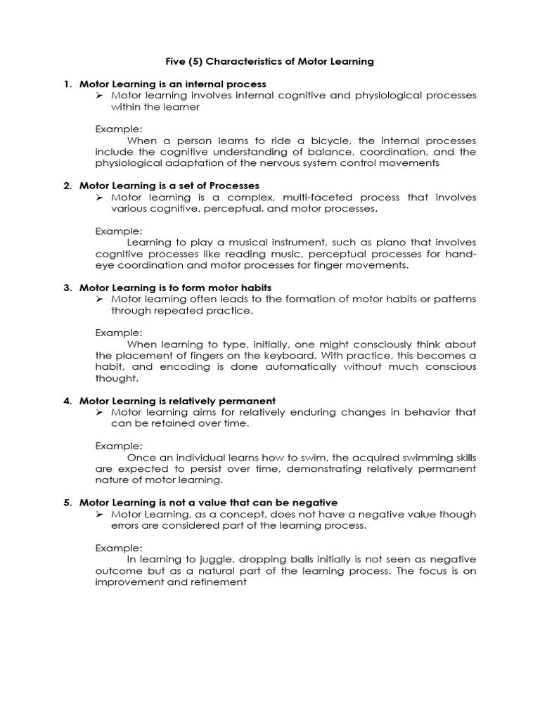 Key Characteristics of Motor Learning | PDF | Career & Growth | Self ...