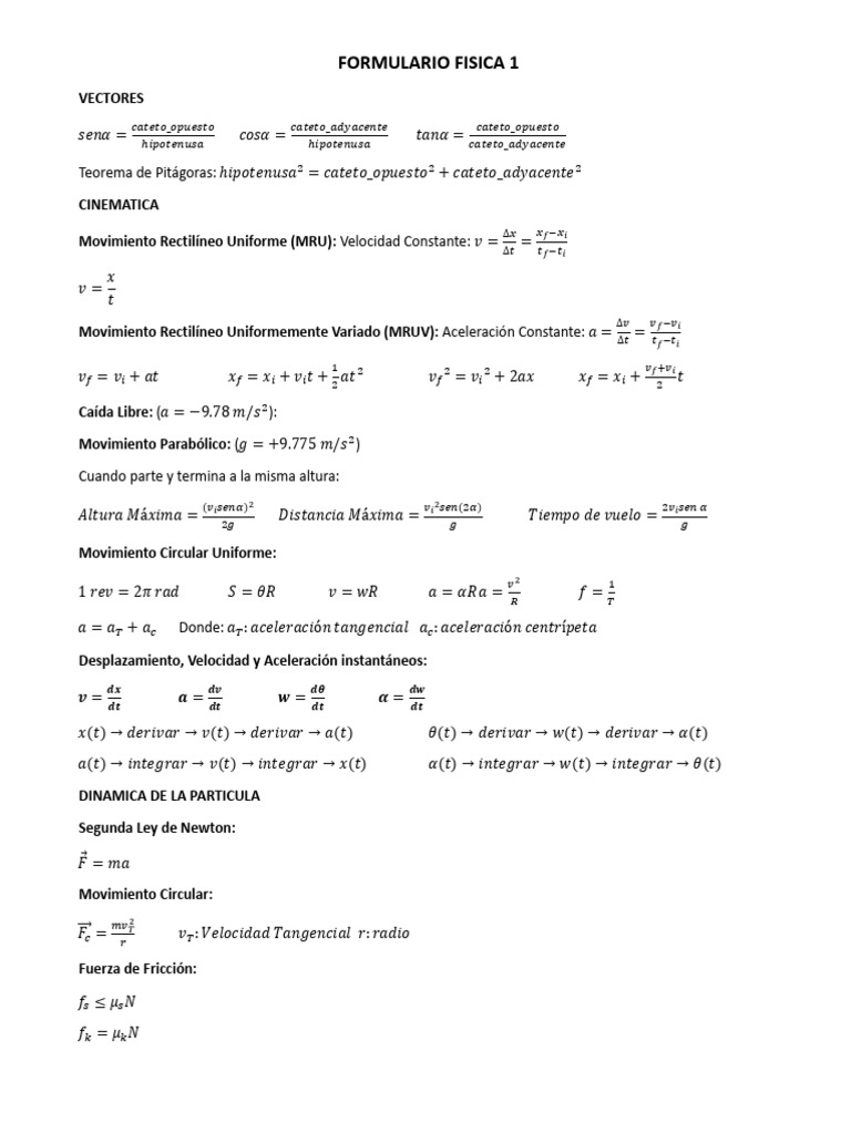 Formulario Fisica 1-1 | PDF | Gravedad | Orbita