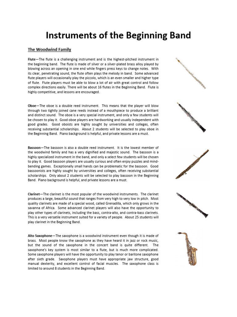 Instruments of The Beginning Band | PDF | Trombone | Woodwind Instruments