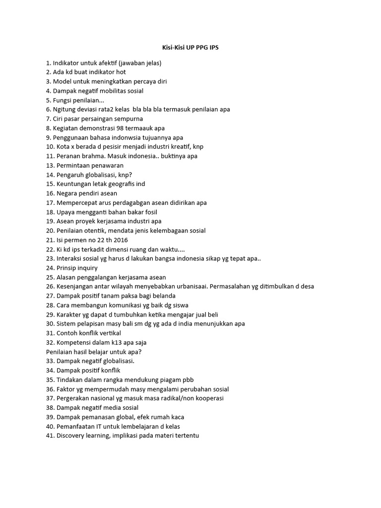 Kisi-Kisi UP PPG IPS | PDF