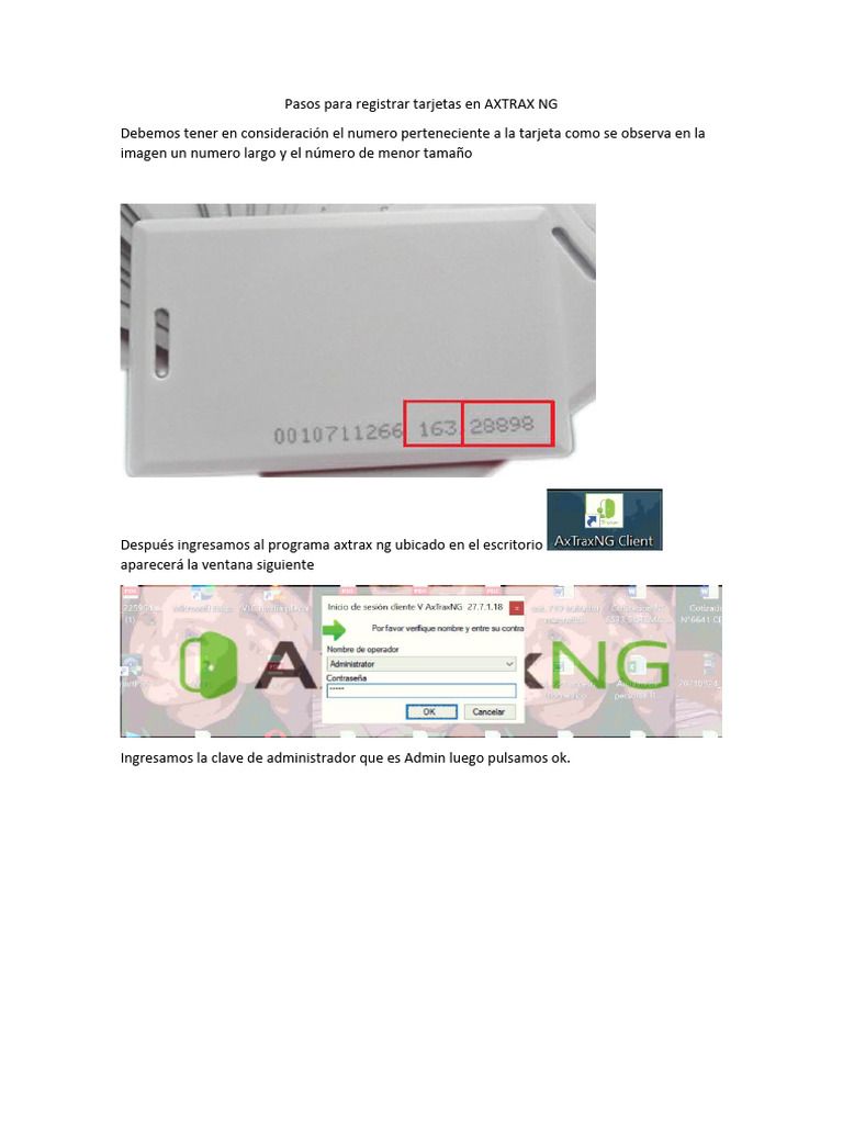 Pasos para Registrar Tarjetas en AXTRAX NG | PDF