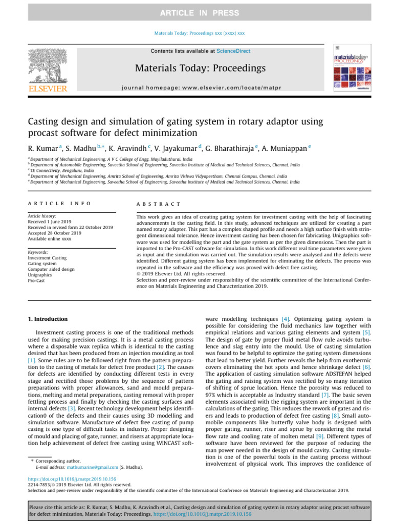Kumar 2019 | PDF | Casting | Physical Sciences