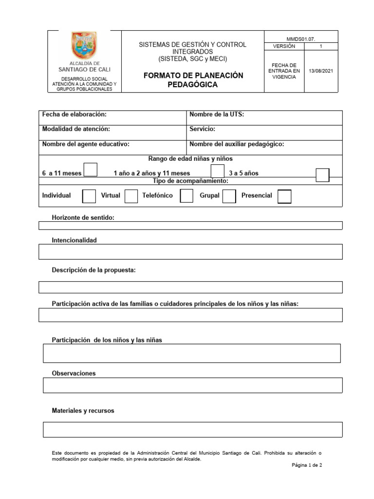 Formato PlaneaciÃ N Pedagogica | PDF