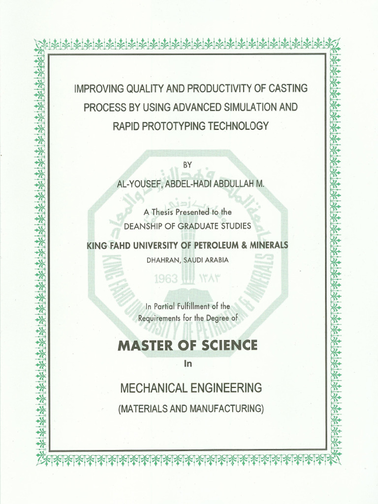 ME-610 Thesis Alyousef 983092 | PDF | Casting | Materials Science