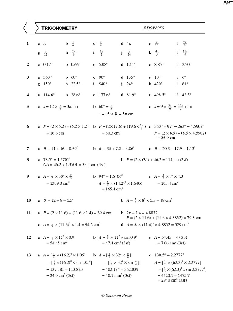 01b. Radians, Arcs and Sectors - Answers | PDF | Trigonometry ...