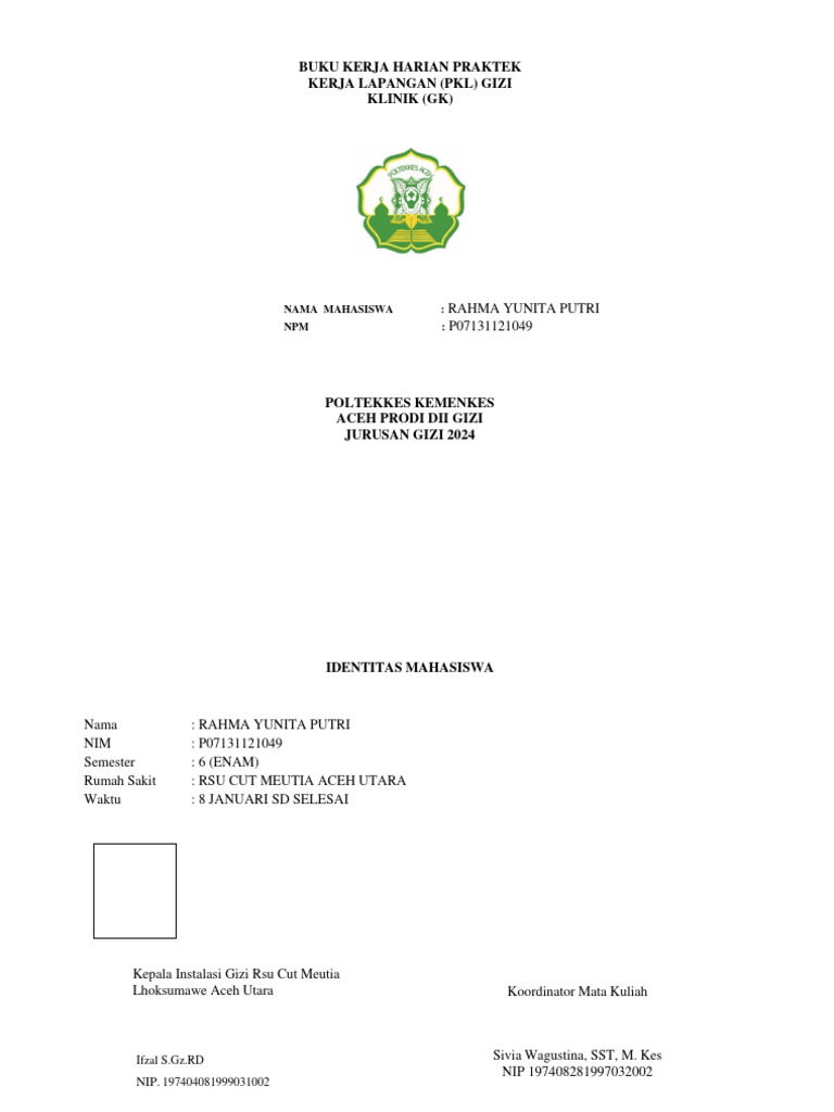 Buku Kerja Harian Praktek Kerja Lapangan Agk 1 | PDF