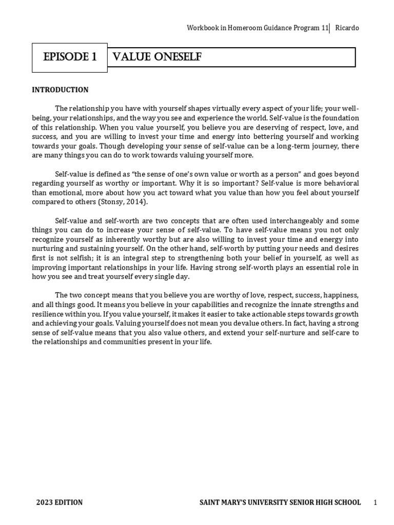 HGP 11 Workbook | PDF | Self Esteem | Decision Making