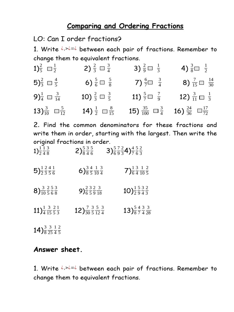 Comparing and Ordering Fractions 5 | PDF | Arithmetic | Signal Processing