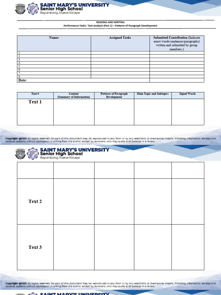 PeTa1 Text Analysis Part 1 Template | PDF