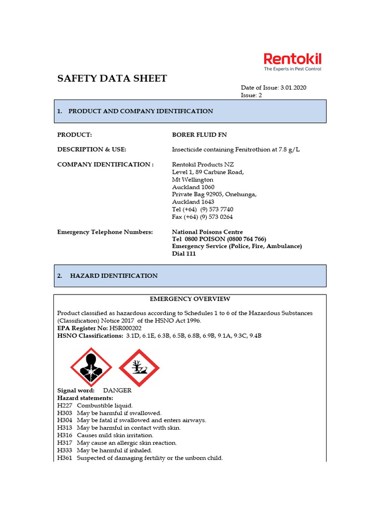 NZ-Rentokil-Borer Fluid FN-EN-SDS 02 CLP | PDF | Dangerous Goods ...