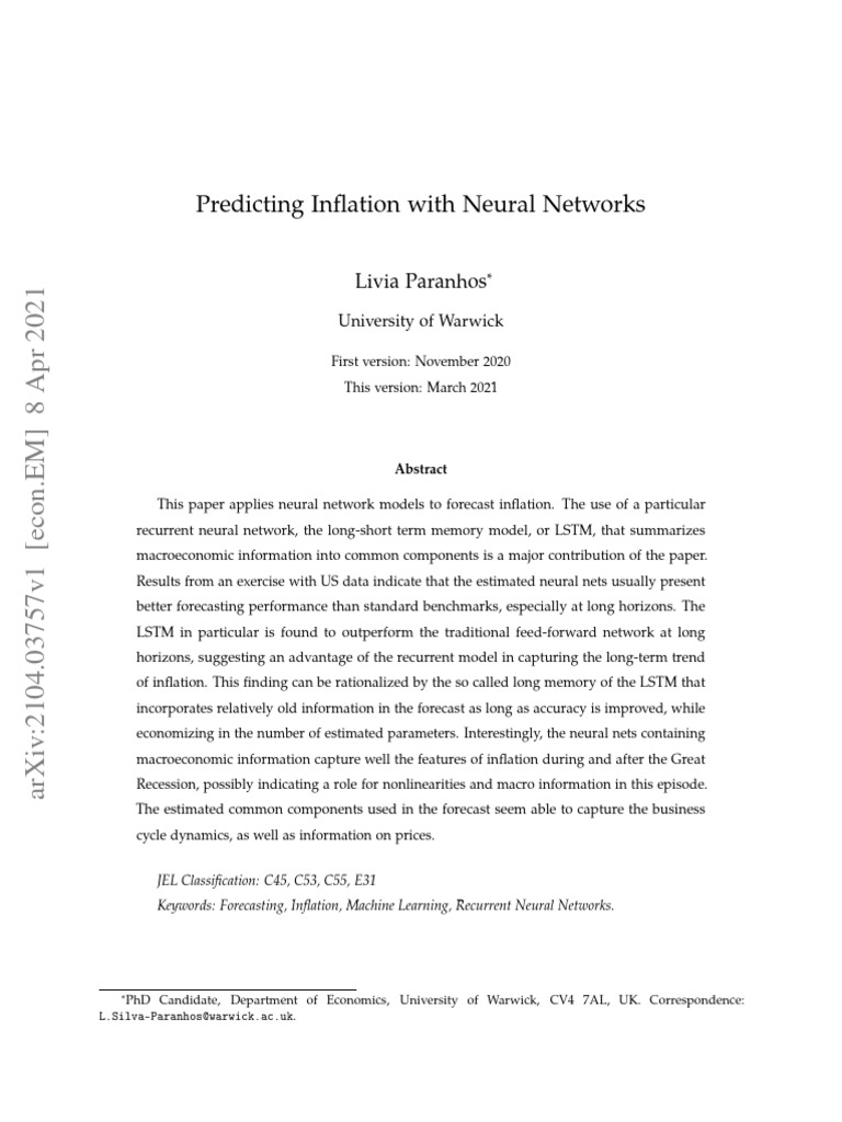 Predicting Inflation With Neural Networks: Livia Paranhos | PDF | Artificial Neural Network ...