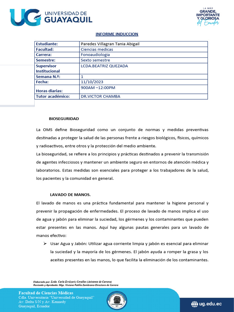 Informe de Induccion - Valverde Lisbeth | Descargar gratis PDF | Lavado de manos | Ciencias de ...