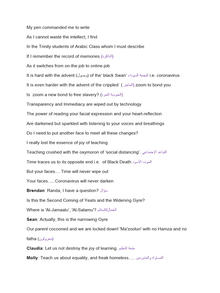 Reflections on Teaching Arabic Online | PDF