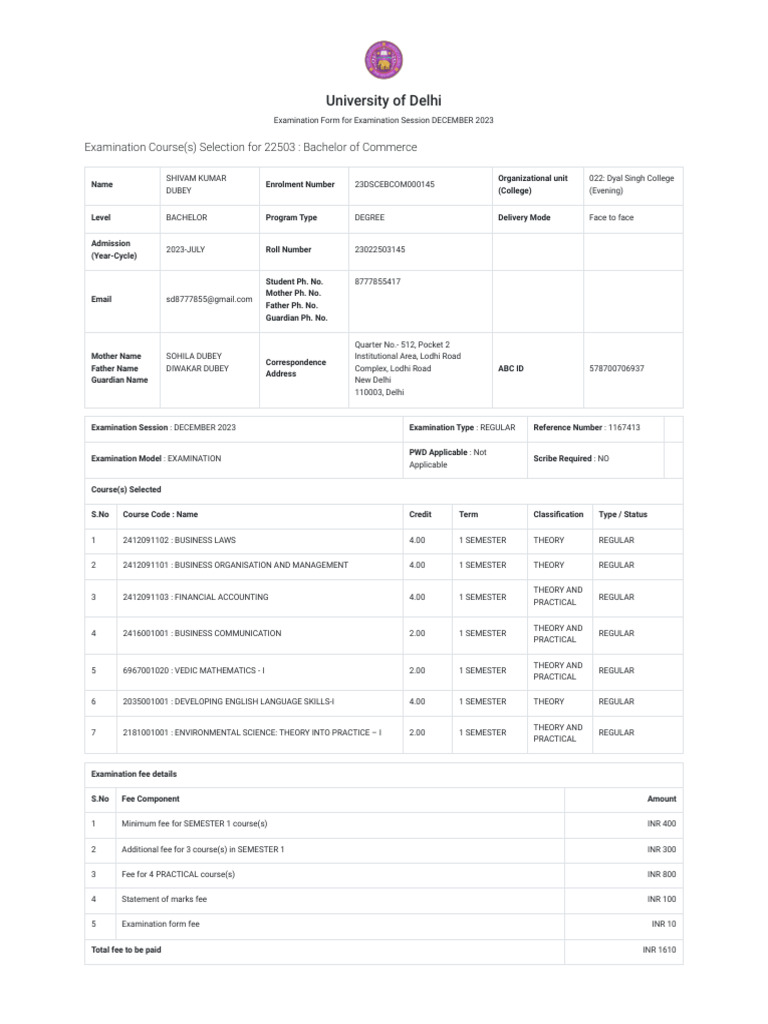 Examination Fees Payment Sem 1 | PDF | Business