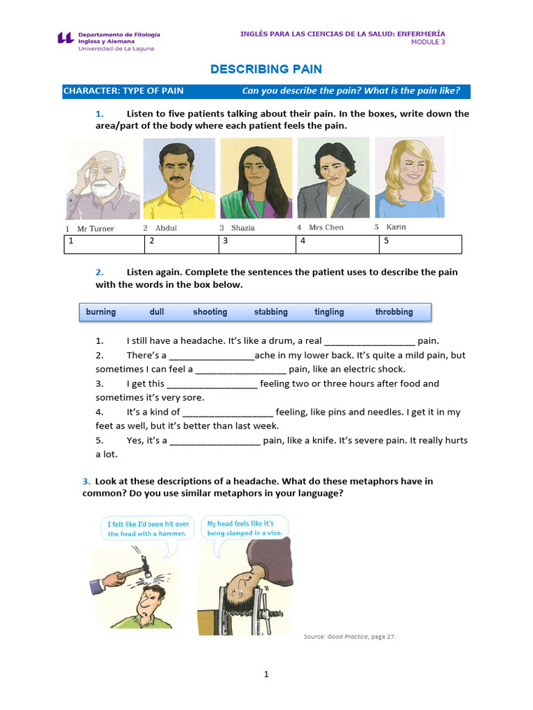 Describing Pain - Nursing 23-24-2 | PDF | Pain | Paresthesia