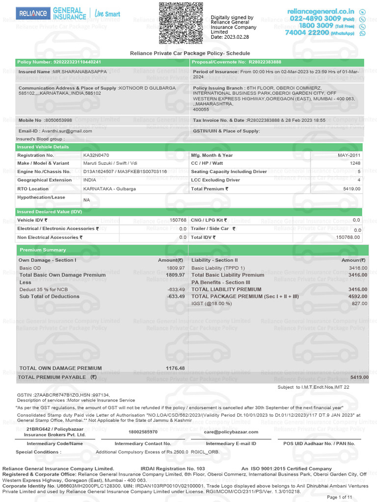 Policy - Car Insurance Swift | PDF | Insurance | Cheque