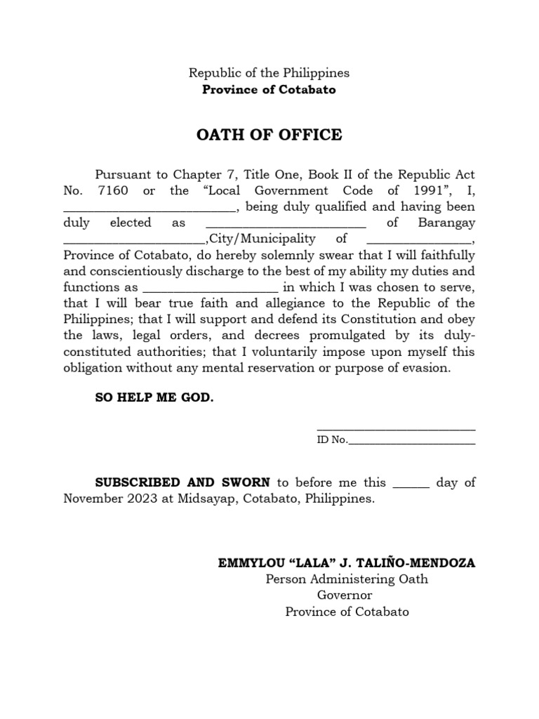 Oath of Office for Barangay Officials | PDF