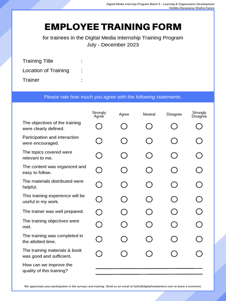 Employee Training Feedback Survey | PDF