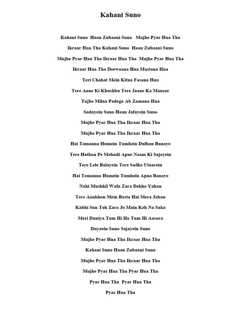 Kahani Suno Lyrics Compilation | PDF
