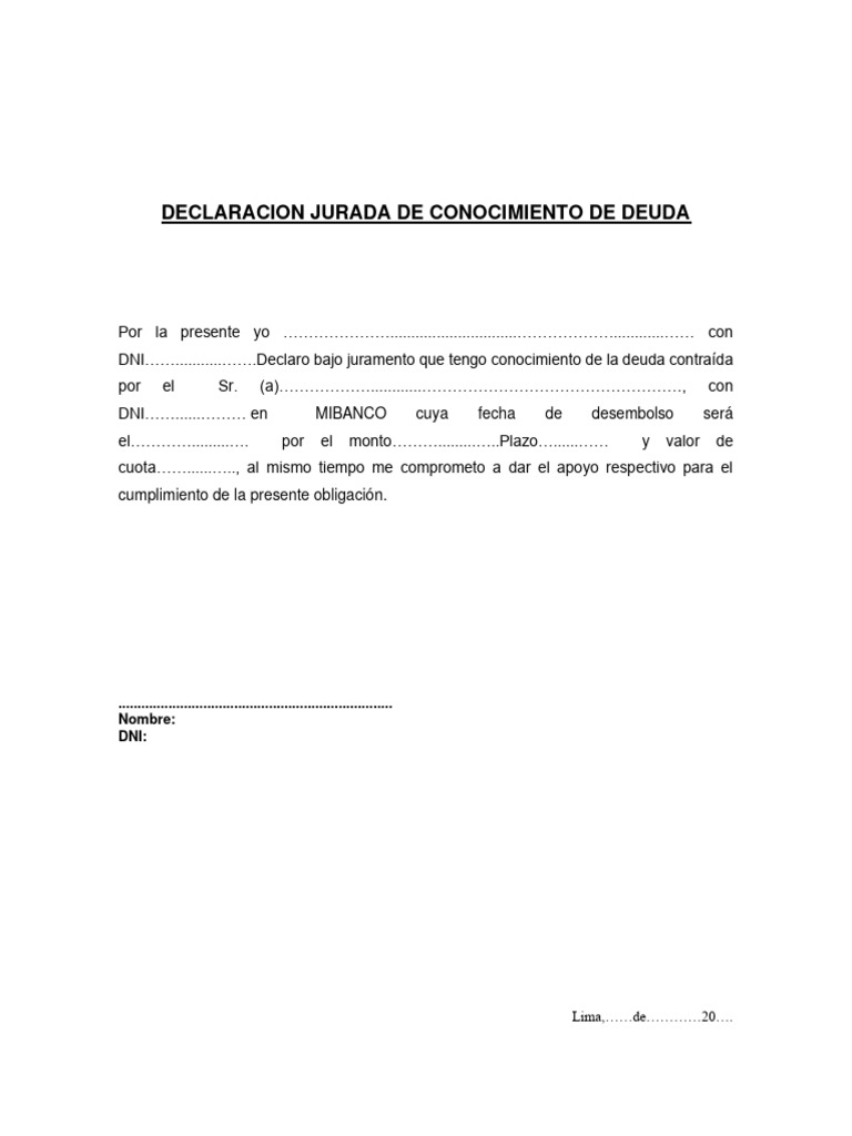 Declaracion Jurada de Conocimiento de Deuda | PDF