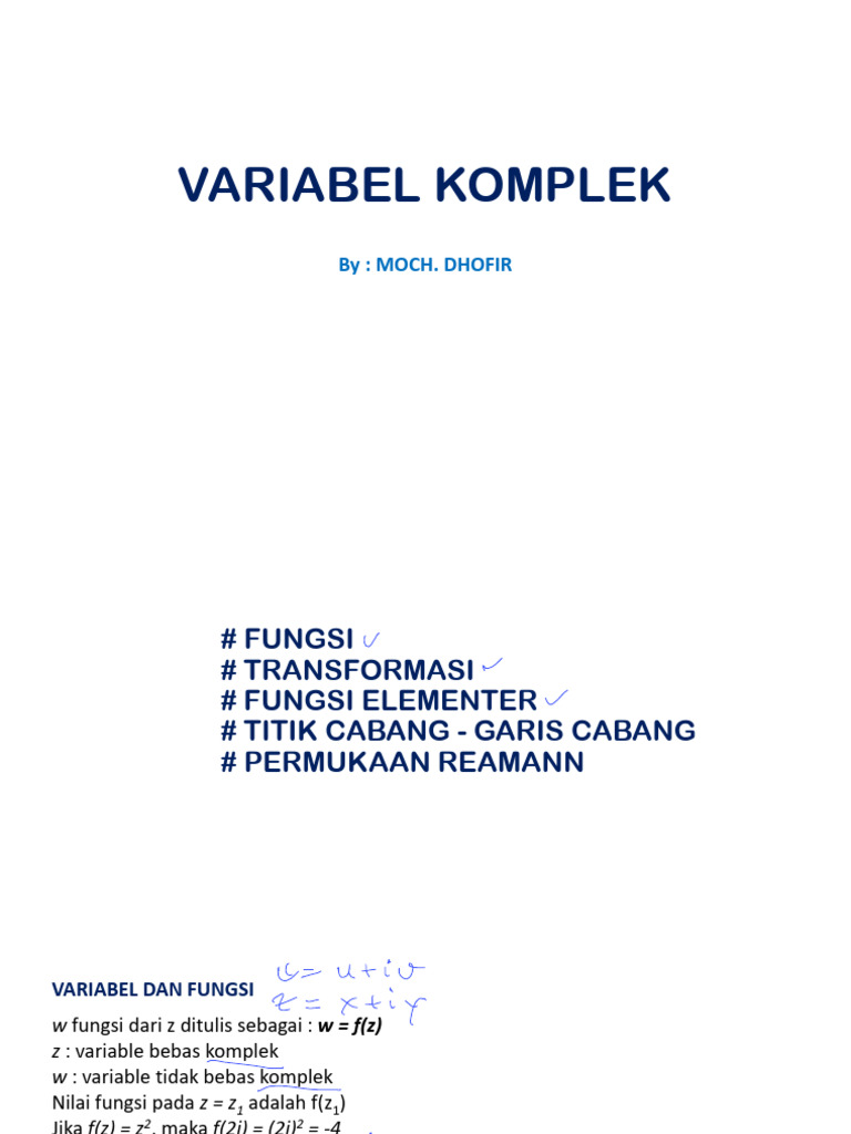 Variabel Kompleks (Fungsi, Transformasi, Elementer) A | PDF