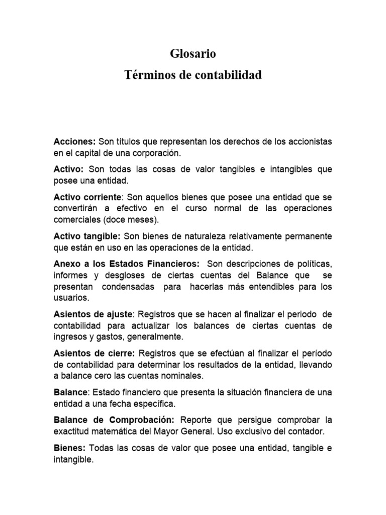 Terminos de Contabilidad | PDF | Contabilidad | Dinero
