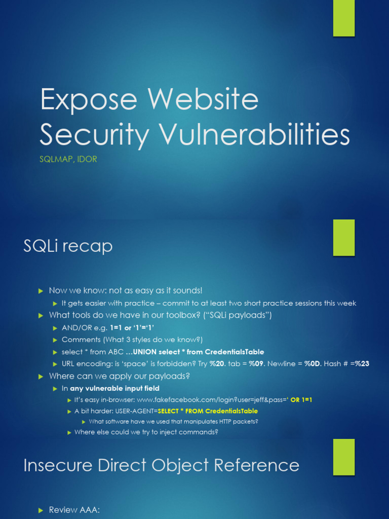 VU21997 - Expose Website Security Vulnerabilities - Class 4 SQLMap Final | PDF | Software ...