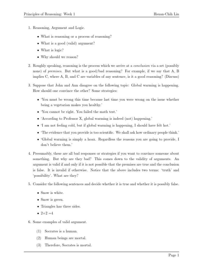 Week 1 | PDF | Argument | Reason