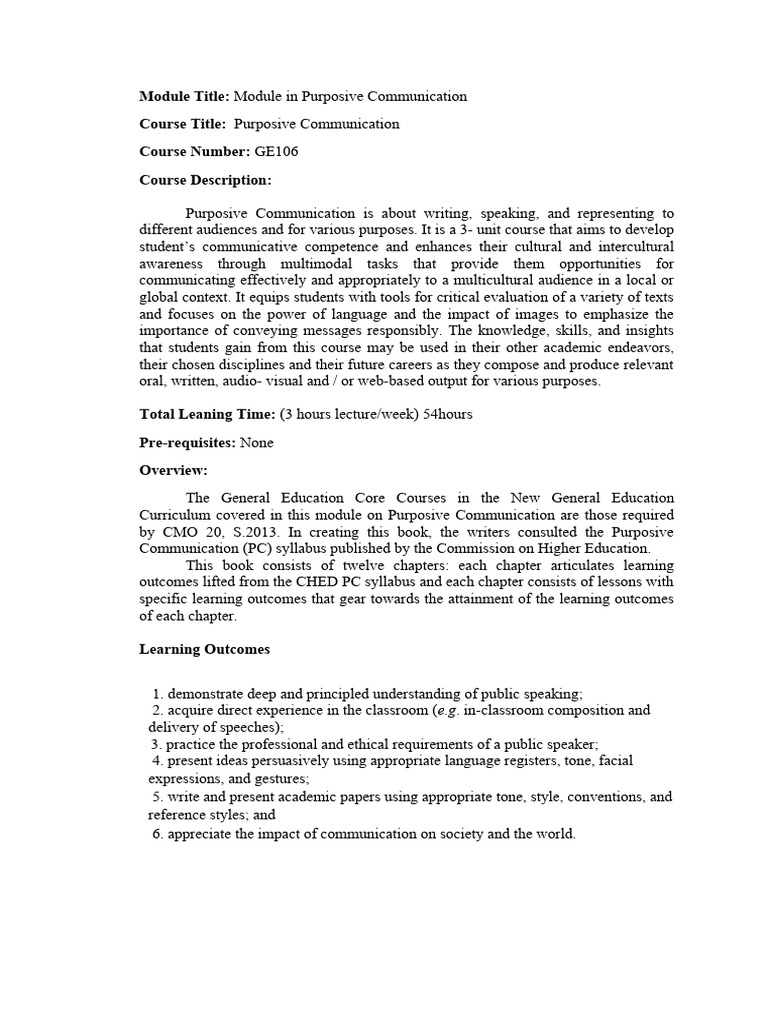 Module Purposive Communication FINAL | PDF | Communication | English Language