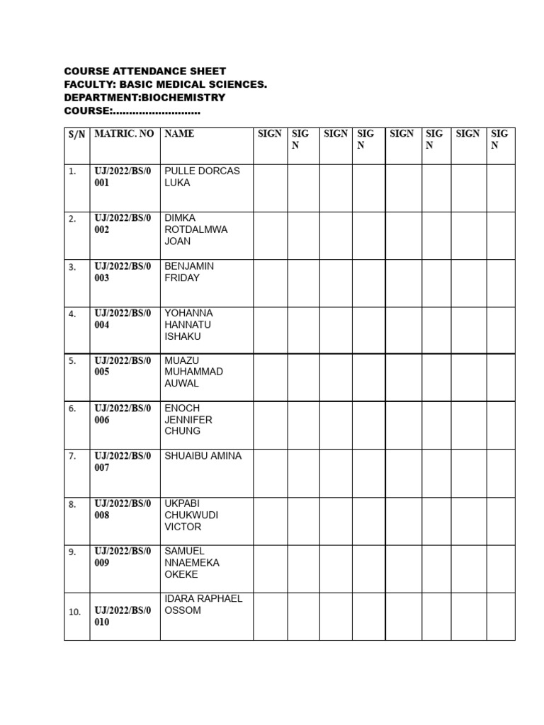 Course Attendance Sheet | PDF