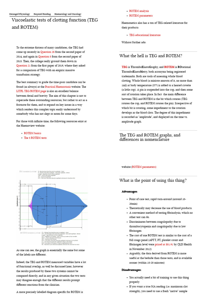 Viscoelastic Tests of Clotting Function (TEG and ROTEM) - Deranged ...